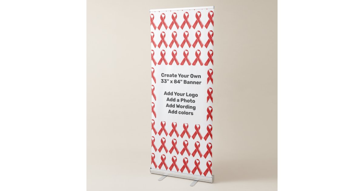 Red ribbon HIV Aids awareness DIY Retractable Banner | Zazzle
