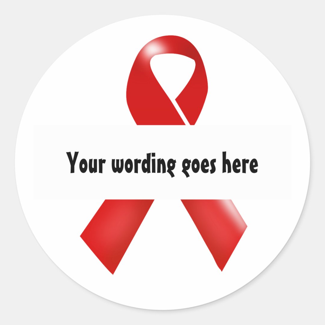 Red ribbon HIV Aids awareness | Personalize Classic Round Sticker | Zazzle