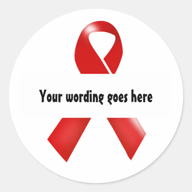Red ribbon HIV Aids awareness | Personalize Classic Round Sticker | Zazzle