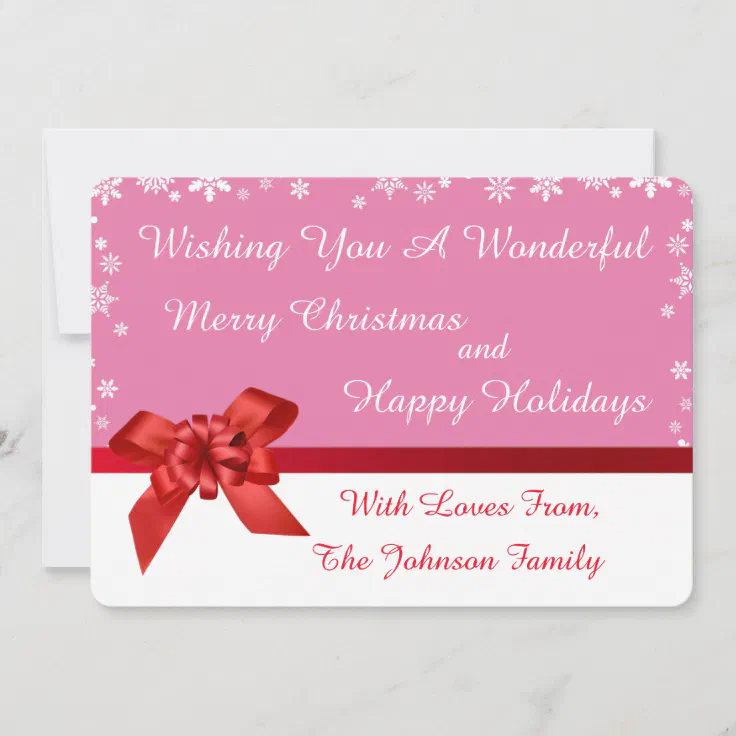 Red Ribbon Photo Collage Christmas Card | Zazzle