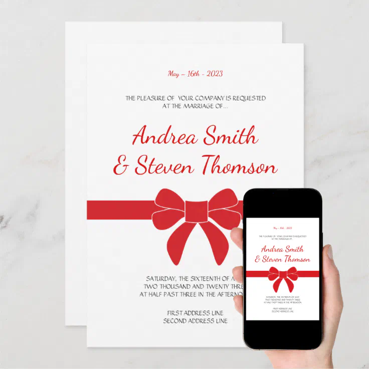 Red Ribbon Wedding Invite. Bow Invitation | Zazzle