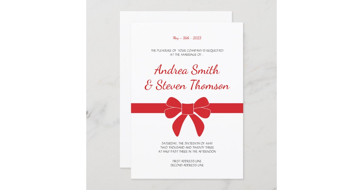 Red Ribbon Wedding Invite. Bow Invitation | Zazzle