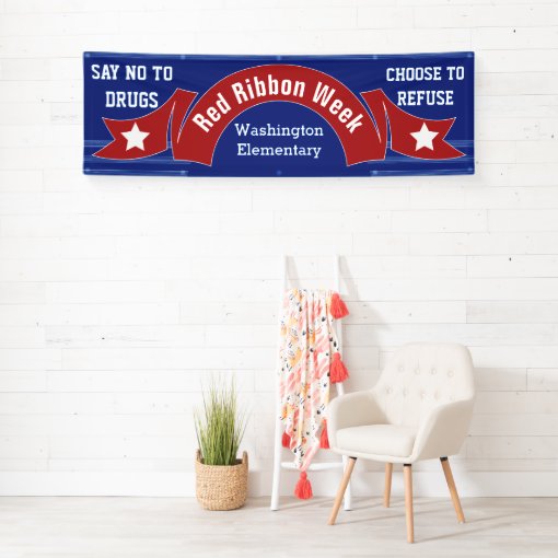 Red Ribbon Week - Drug Free Banner Modern Blue | Zazzle