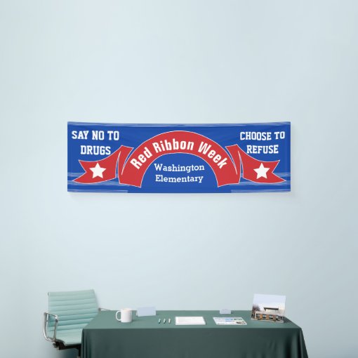Red Ribbon Week - Drug Free Banner Modern Blue | Zazzle