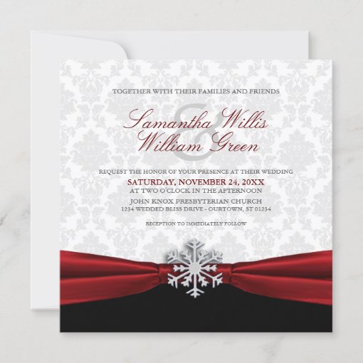Red Ribbon Winter Wedding Invitation | Zazzle