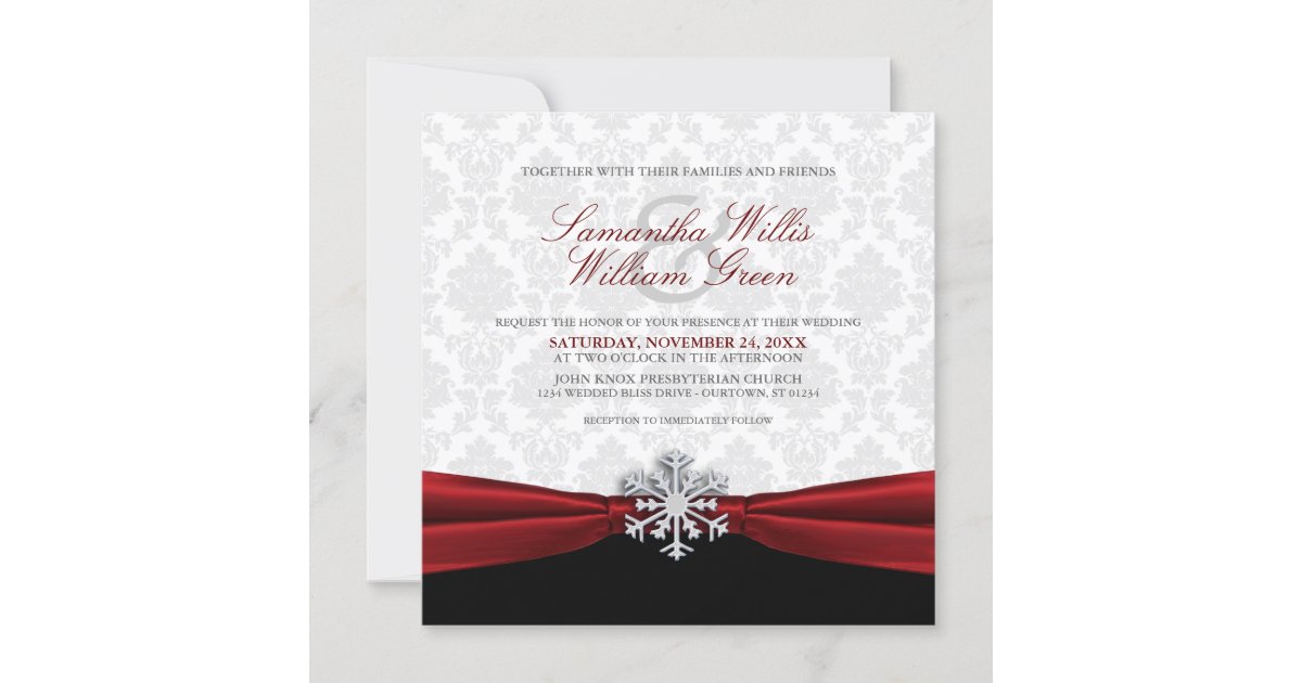 Red Ribbon Winter Wedding Invitation | Zazzle