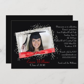 Red Ribbon with Glitter Graduation Invitation | Zazzle