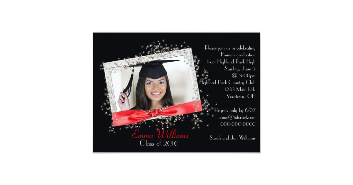 Red Ribbon with Glitter Graduation Invitation | Zazzle.com