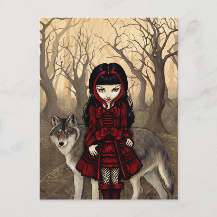 "Red Riding Hood in Autumn" Postcard | Zazzle