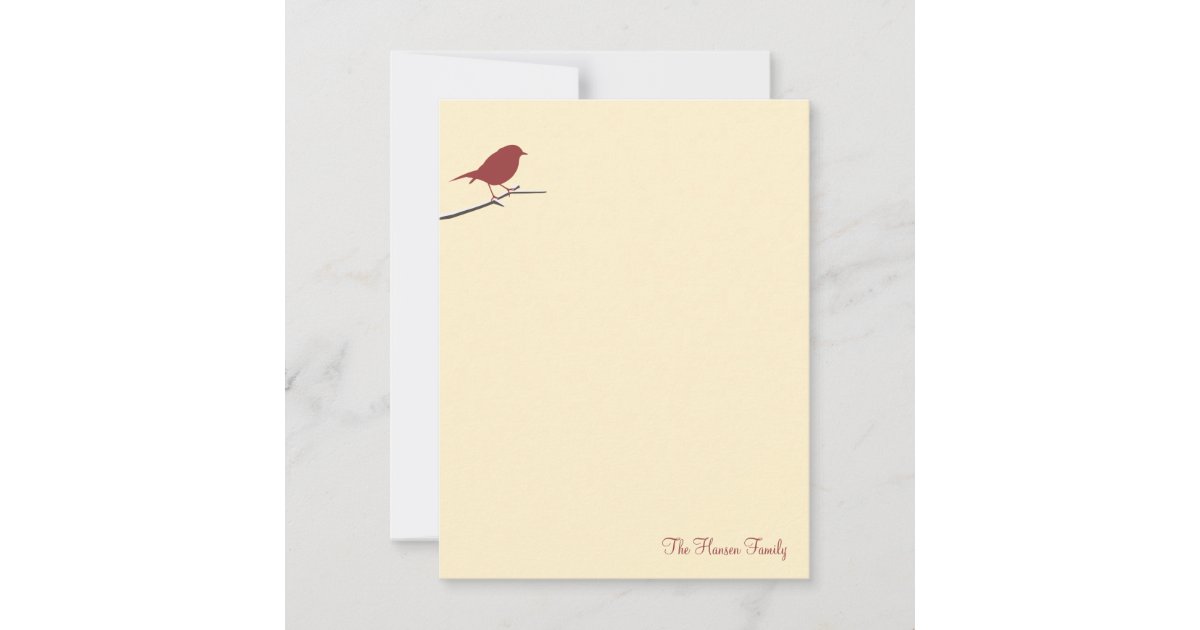 Red robin bird branch cream beige thank you note card | Zazzle