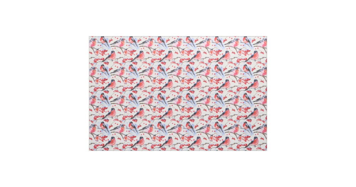 Red Robin Bird Pattern Fabric | Zazzle