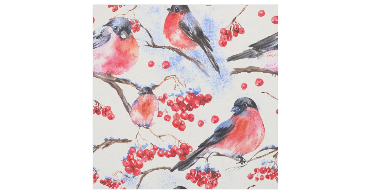Red Robin Bird Pattern Fabric | Zazzle