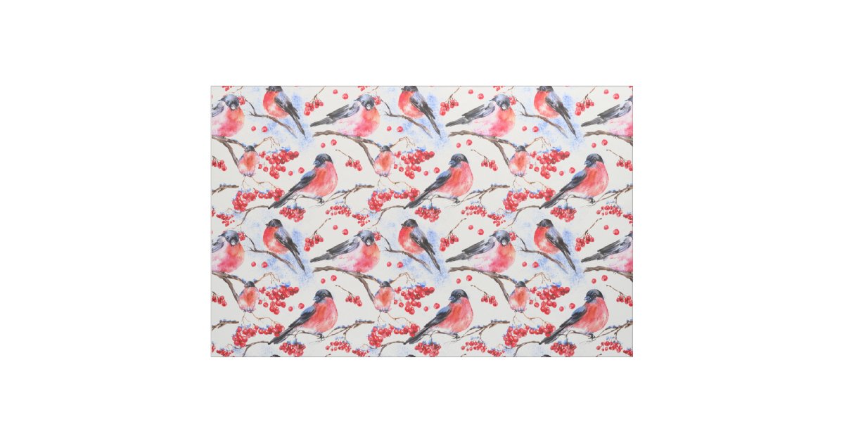 Red Robin Bird Pattern Fabric | Zazzle