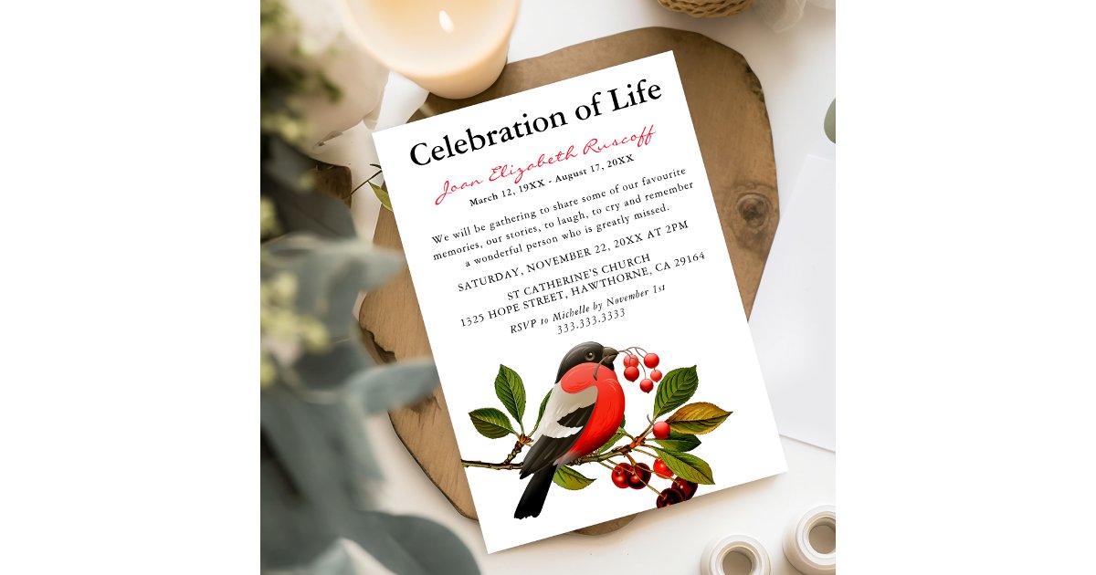 Red Robin | Spring Bird Celebration Of Life Invitation | Zazzle
