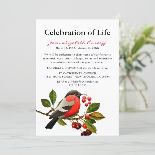 Red Robin | Spring Bird Celebration Of Life Invitation | Zazzle