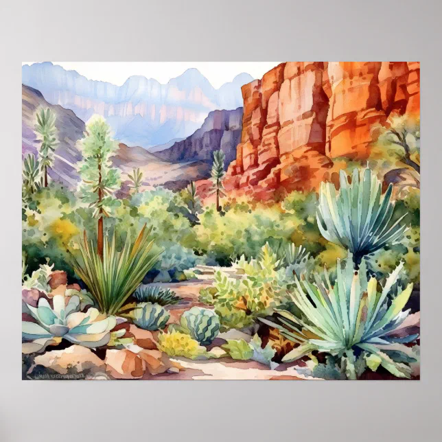 Red Rock Canyon Nevada Watercolor Landscape Poster | Zazzle