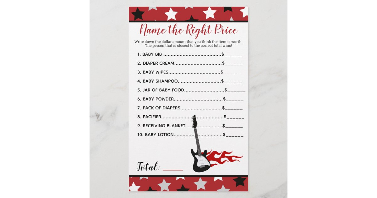 Red Rock Star Rockabye Name the Price Shower Game | Zazzle