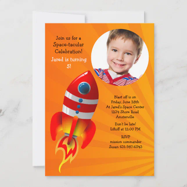 Red Rocket Photo Birthday Party Invitation | Zazzle
