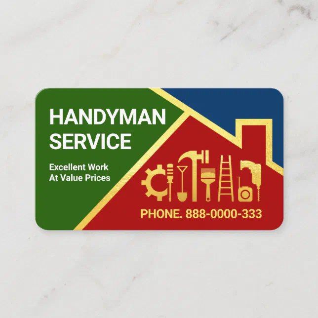 Red Roof Gold Handyman Tools Border Business Card | Zazzle