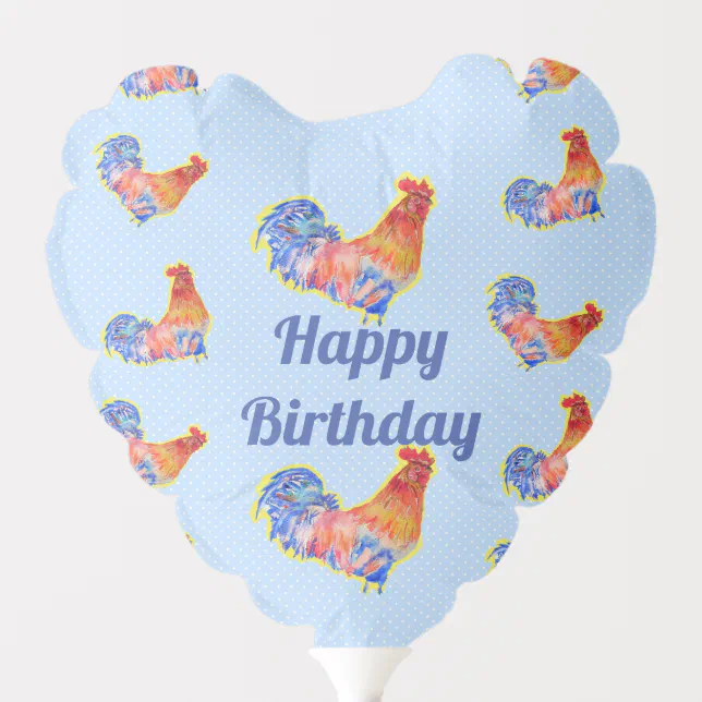 Red Rooster Chickens Boys Happy Birthday Balloon | Zazzle
