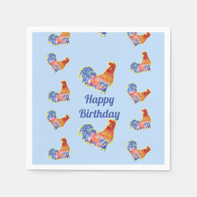 Red Rooster Chickens Boys Happy Birthday Napkins | Zazzle