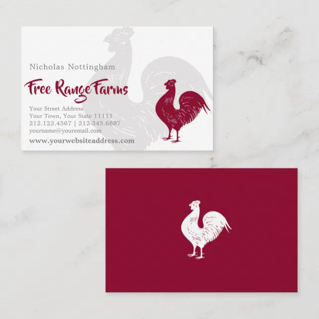 Red Rooster Poultry Farm or Restaurant Business Card | Zazzle
