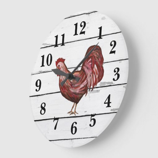 Red Rooster Shiplap Farmhouse Decor Large Clock | Zazzle