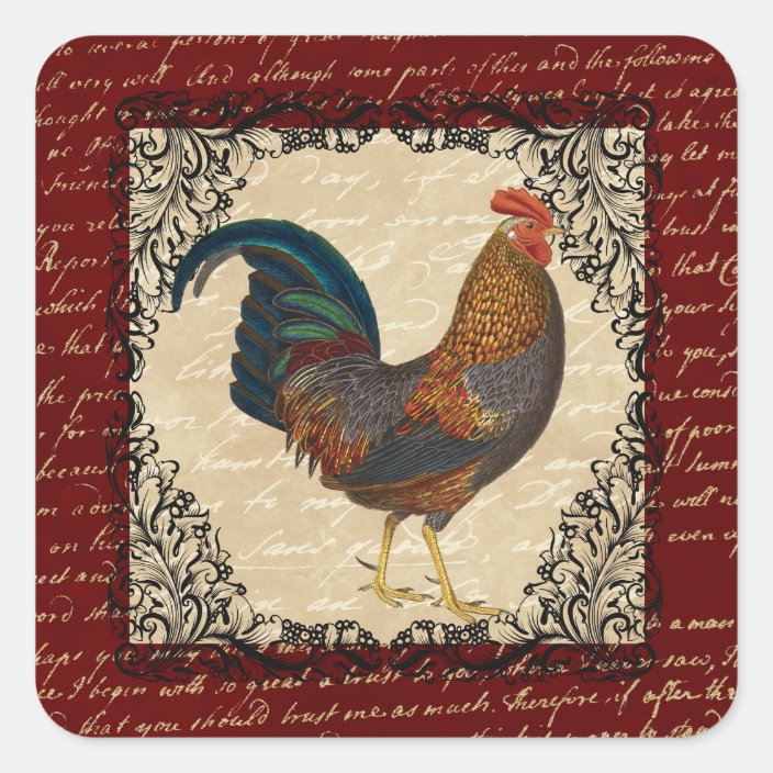 Red Rooster Vintage Square Sticker | Zazzle.com