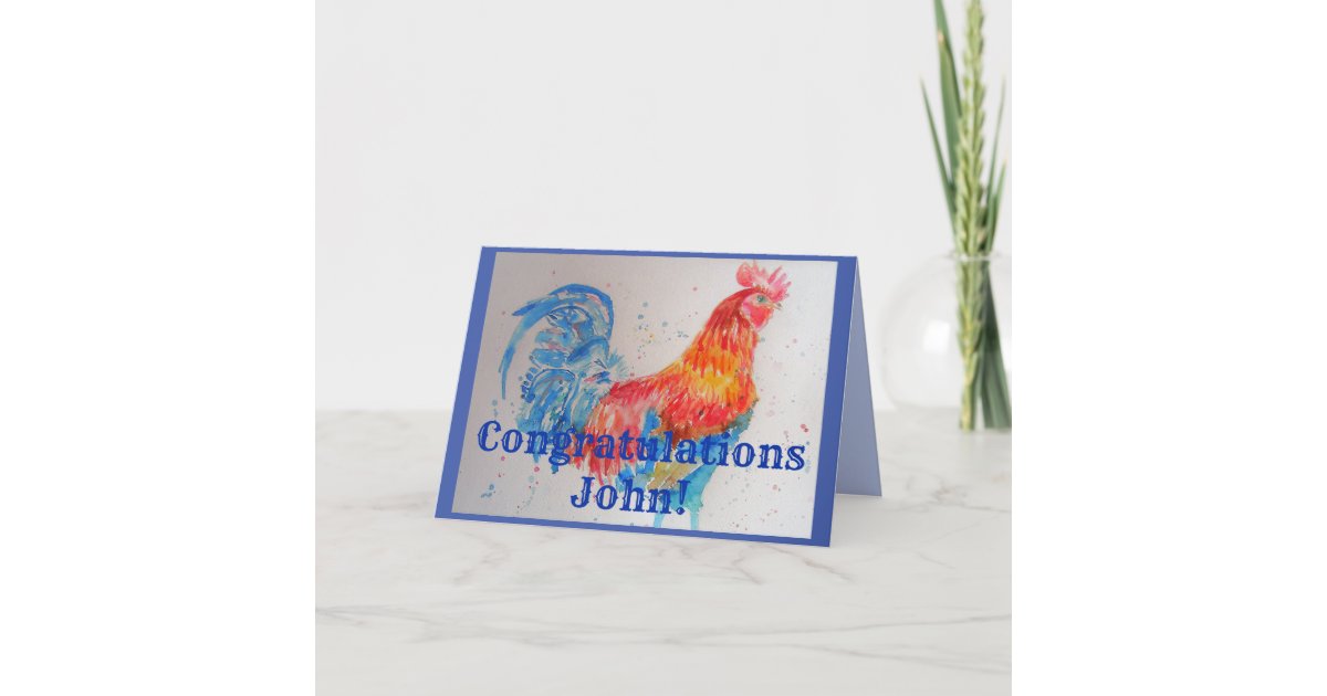 Red Rooster Watercolour Congratulations Card | Zazzle