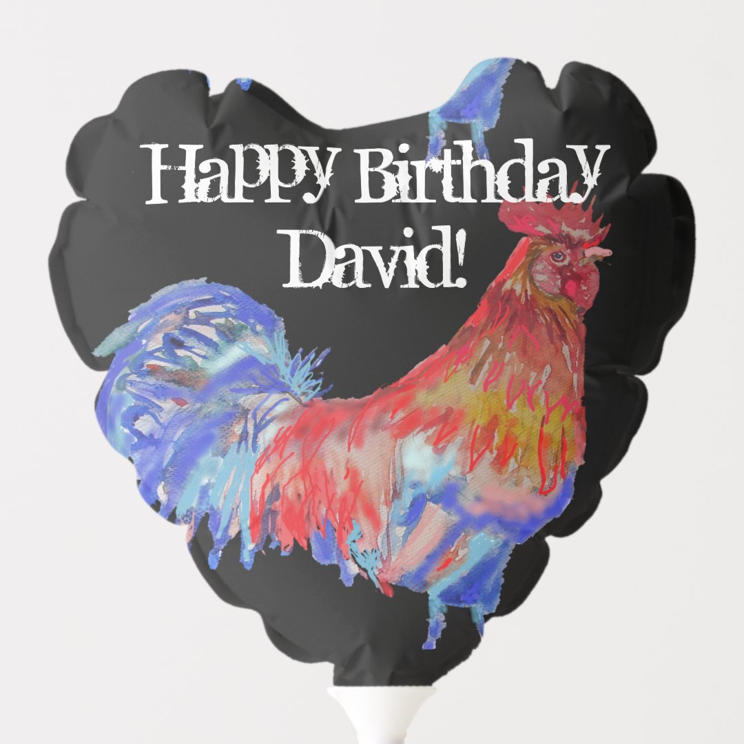 Red Rooster Watercolour Happy Birthday Balloon | Zazzle