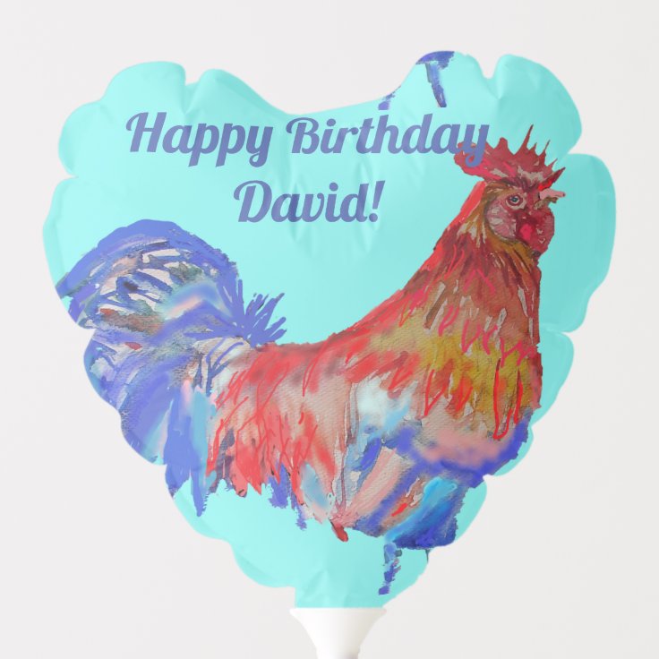 Red Rooster Watercolour Happy Birthday Balloon | Zazzle