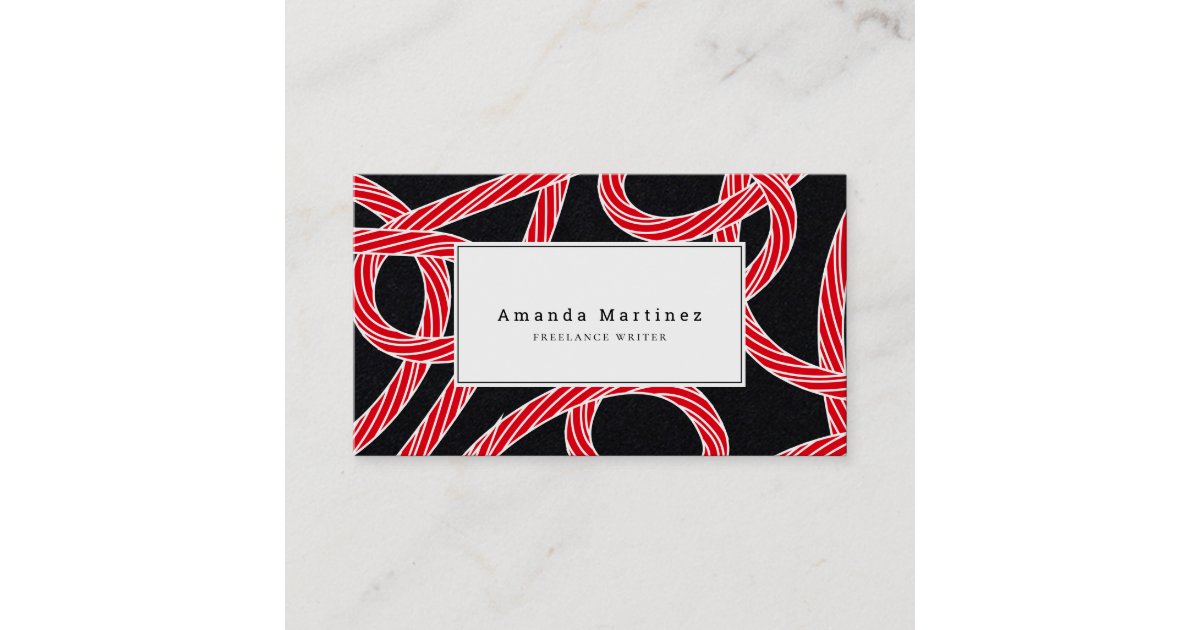 Red Rope Pattern Black Business Card | Zazzle
