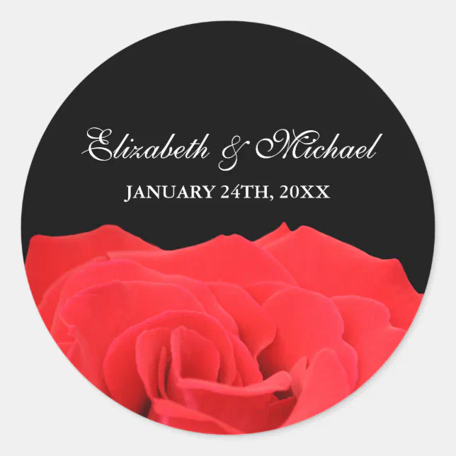 Red Rose and Black Wedding Favor Label | Zazzle