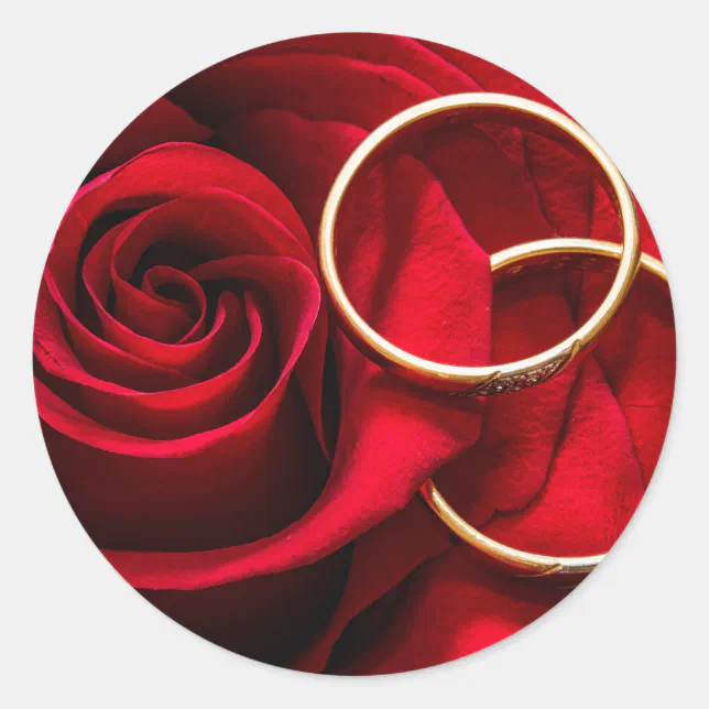 Red Rose and Wedding Rings Stickers | Zazzle