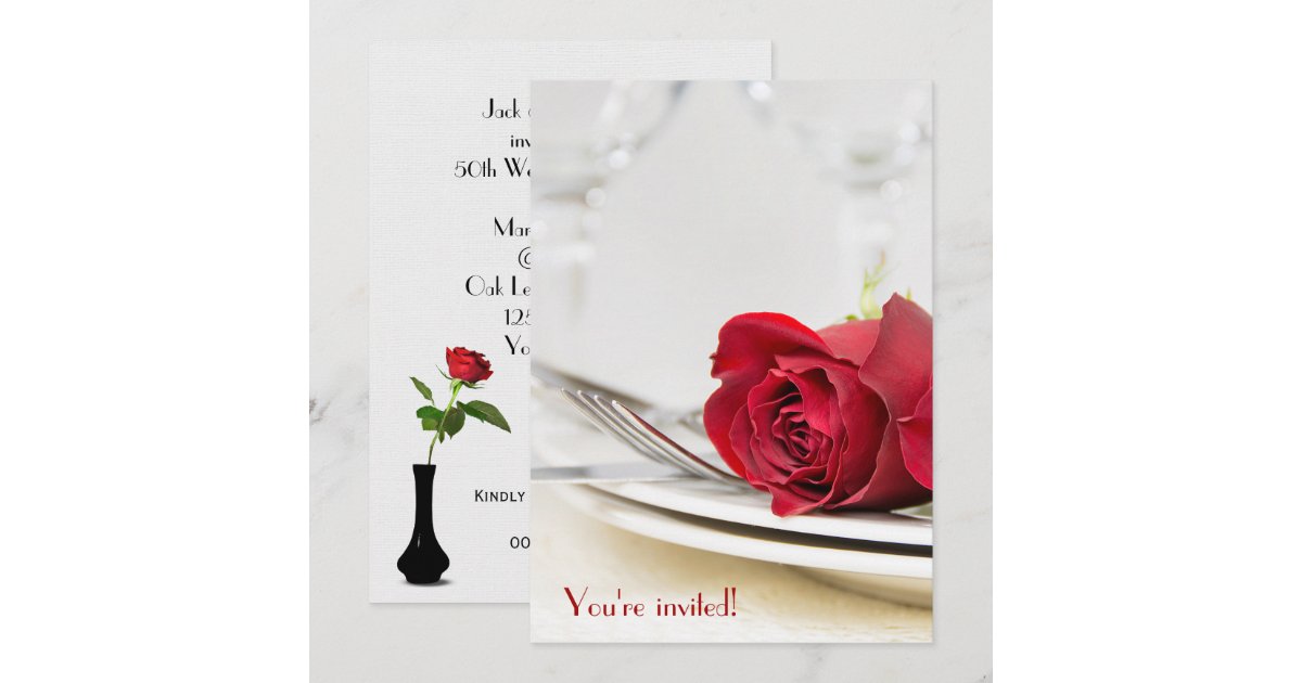 Red Rose Anniversary Dinner Party Card | Zazzle