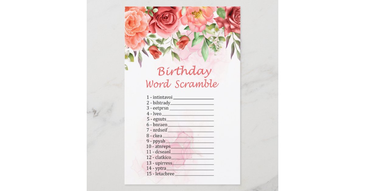 Red Rose Birthday Word Scramble Game | Zazzle