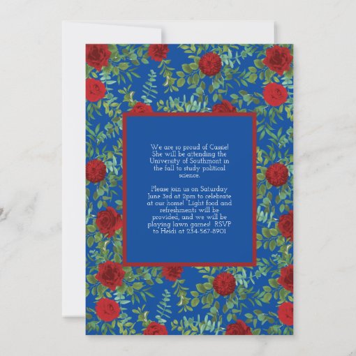 Red Rose Blue Photo Graduation Announcement | Zazzle