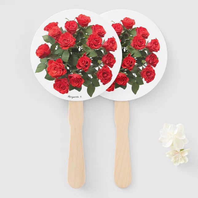 Red Rose Bridal Bouquet Personalized Fans | Zazzle
