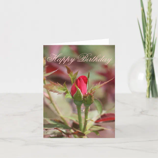 Red Rose Bud Happy Birthday Card | Zazzle