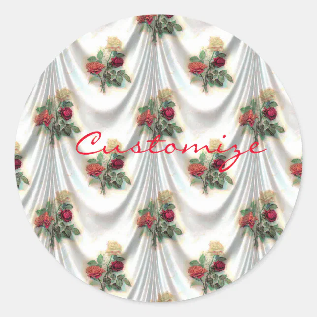 Red rose curtain Thunder_Cove Classic Round Sticker | Zazzle