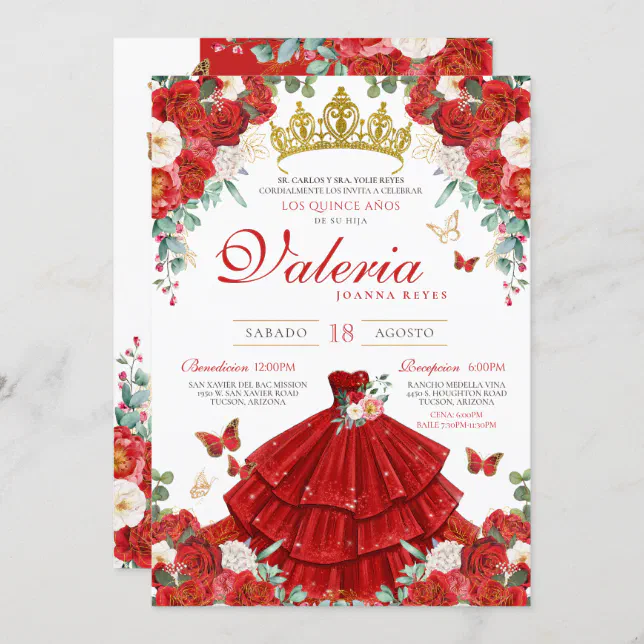Red Rose Elegant Spanish Princess Quince Años Invitation | Zazzle