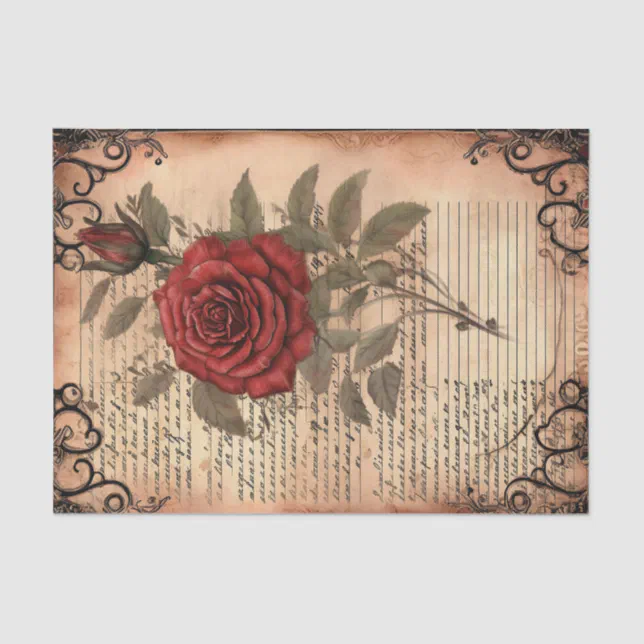 Red Rose Ephemera Tissue Paper | Zazzle