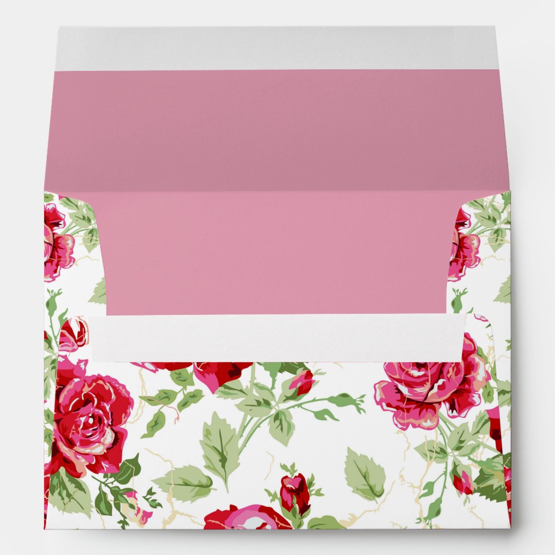 Red rose, floral classic print envelope | Zazzle