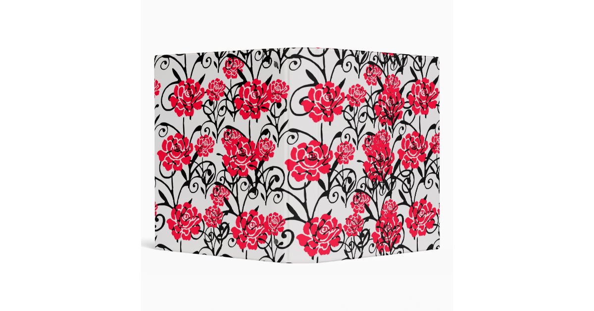 Red Rose Floral Illustration Pattern Design 3 Ring Binder | Zazzle