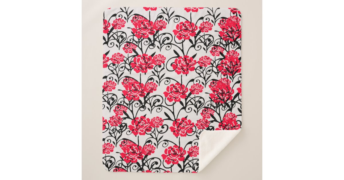 Red Rose Floral Illustration Pattern Design Sherpa Blanket | Zazzle