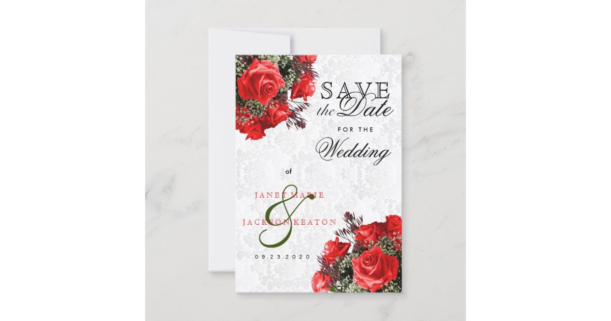 Red Rose Floral Save the Date | Zazzle