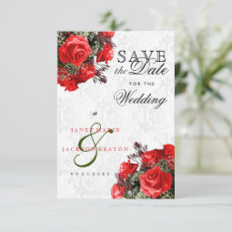Red Rose Floral Save the Date | Zazzle
