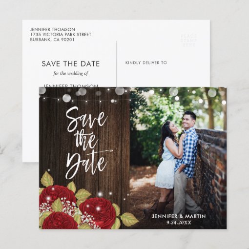 Red Rose Floral Save The Date Photo Postcards | Zazzle
