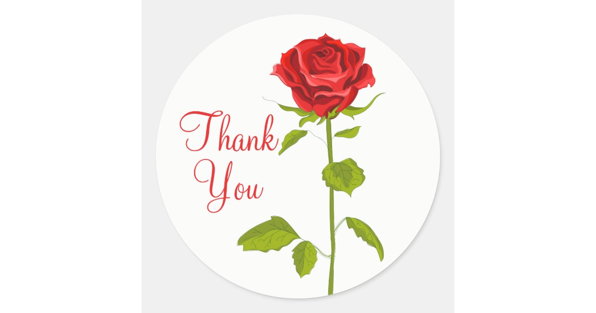 Red Rose Floral Thank You Wedding Flowers Garden Classic Round Sticker ...