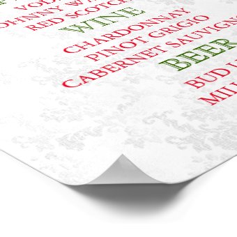 Red Rose Floral Wedding - Bar Menu Poster | Zazzle